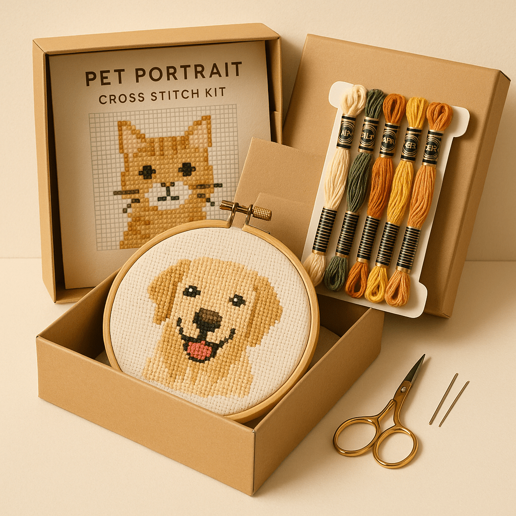 Pet Portrait Gift Set | Custom Pet Cross Stitch Bundle – Cross Stitched